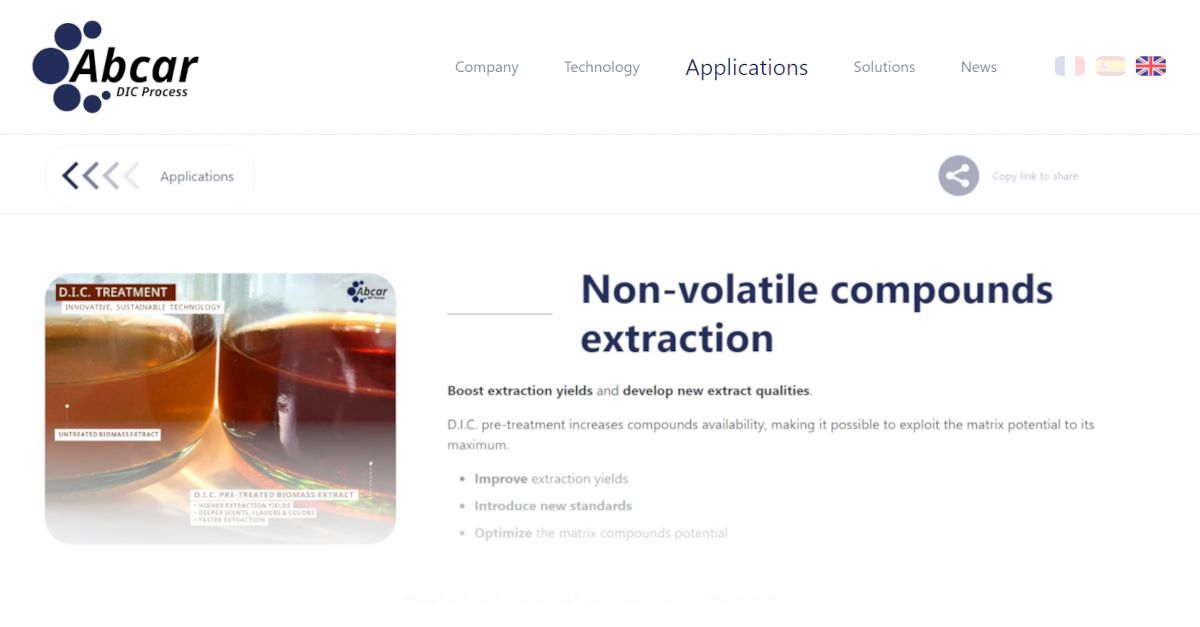 Boosting extraction processes - Applications - Abcar D.I.C. Process